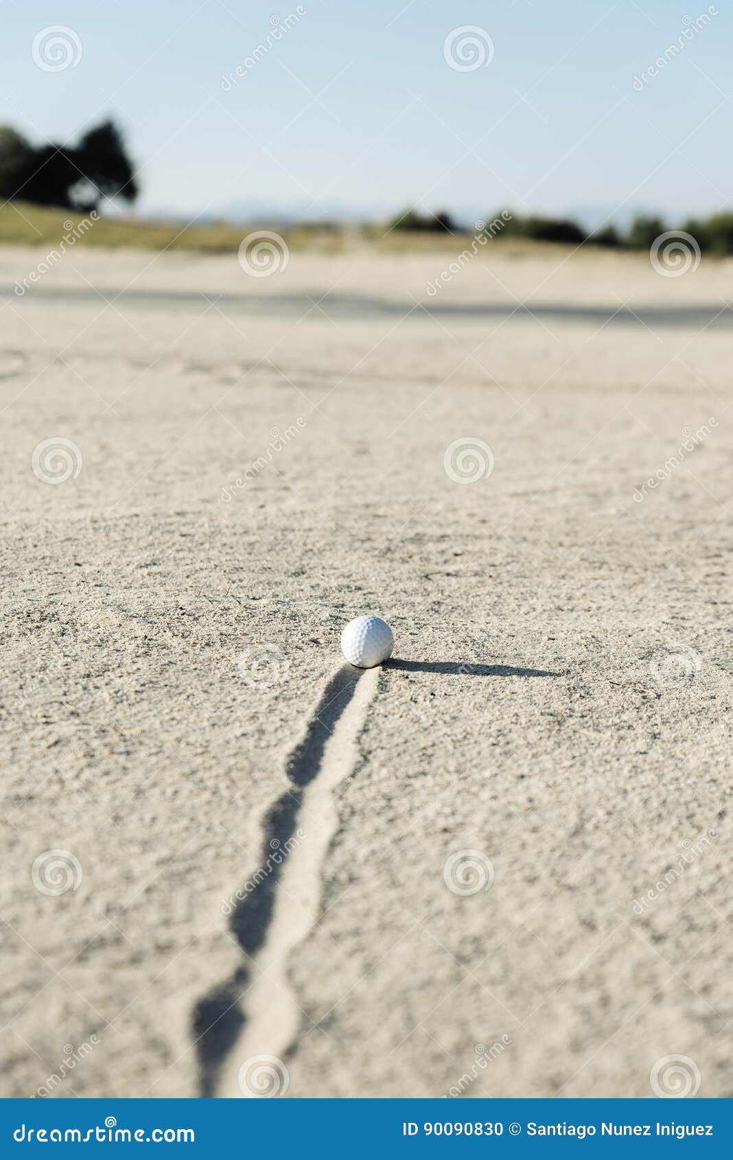 Golf ball in sand bunker stock photo. Image of challenge - 90090830