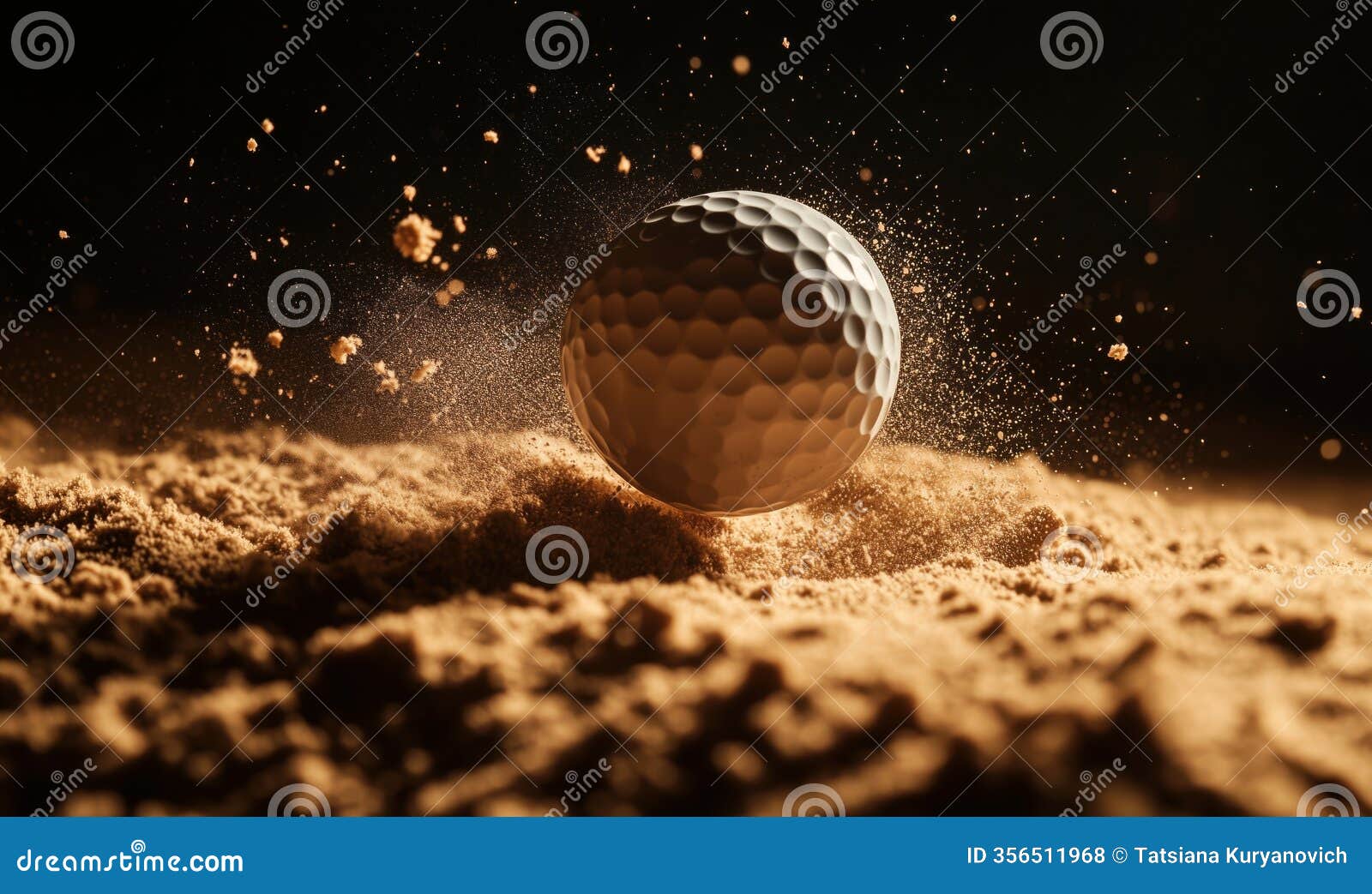 Golf Ball in Sand, Dynamic Motion, Dust Particles Flying, Dramatic ...