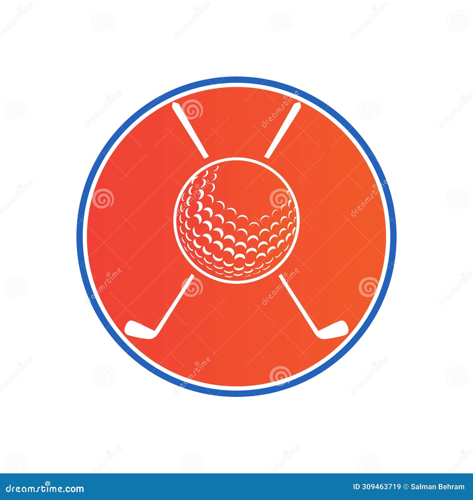 Golf Ball and Sticks Inside a Shape of Circle Vector Illustration Stock ...