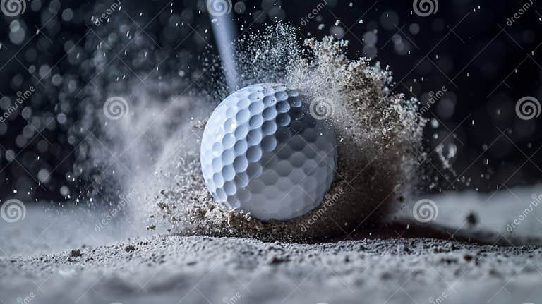 A Golf Ball Strikes Sand, Creating a Dynamic Explosion of Particles ...