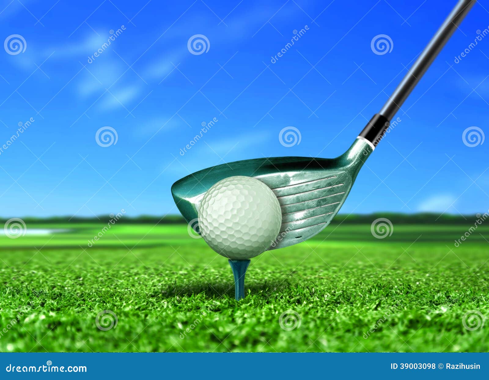 Golf Ball on Tee Under Blue Sky Stock Photo - Image of golfing, metal ...