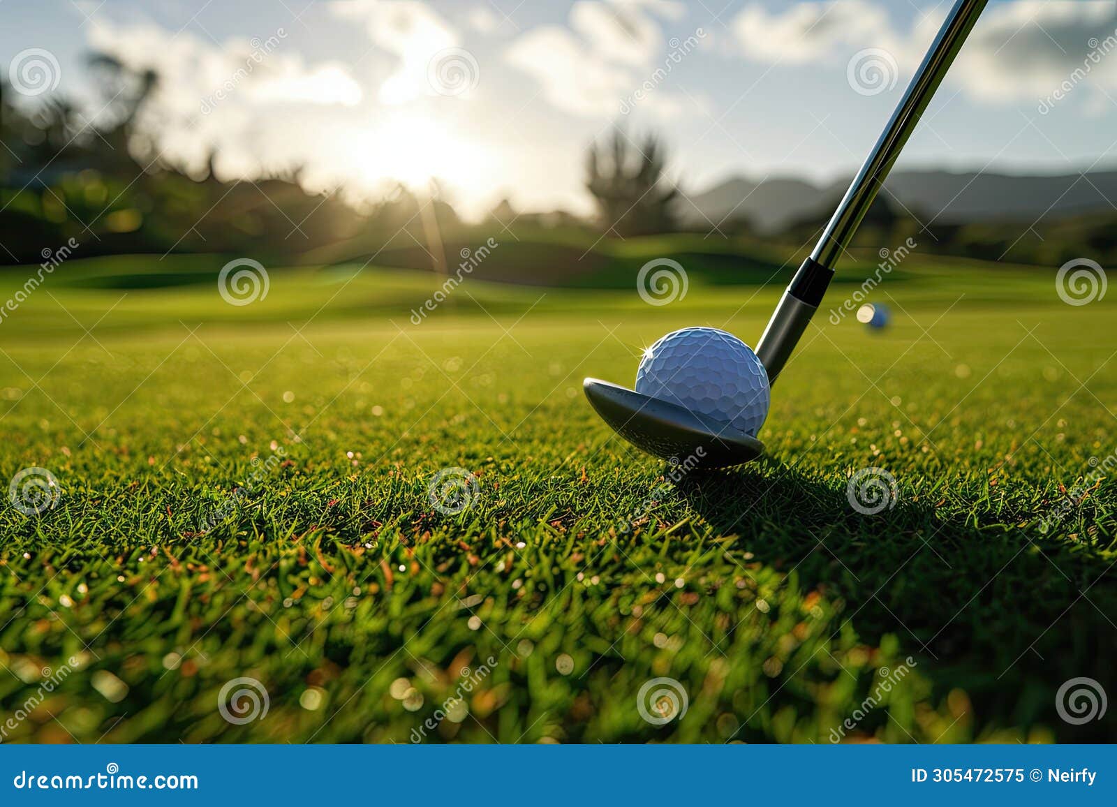 Golf Ball Teed Up and Ready for a Precise Swing with Iron Club Stock ...