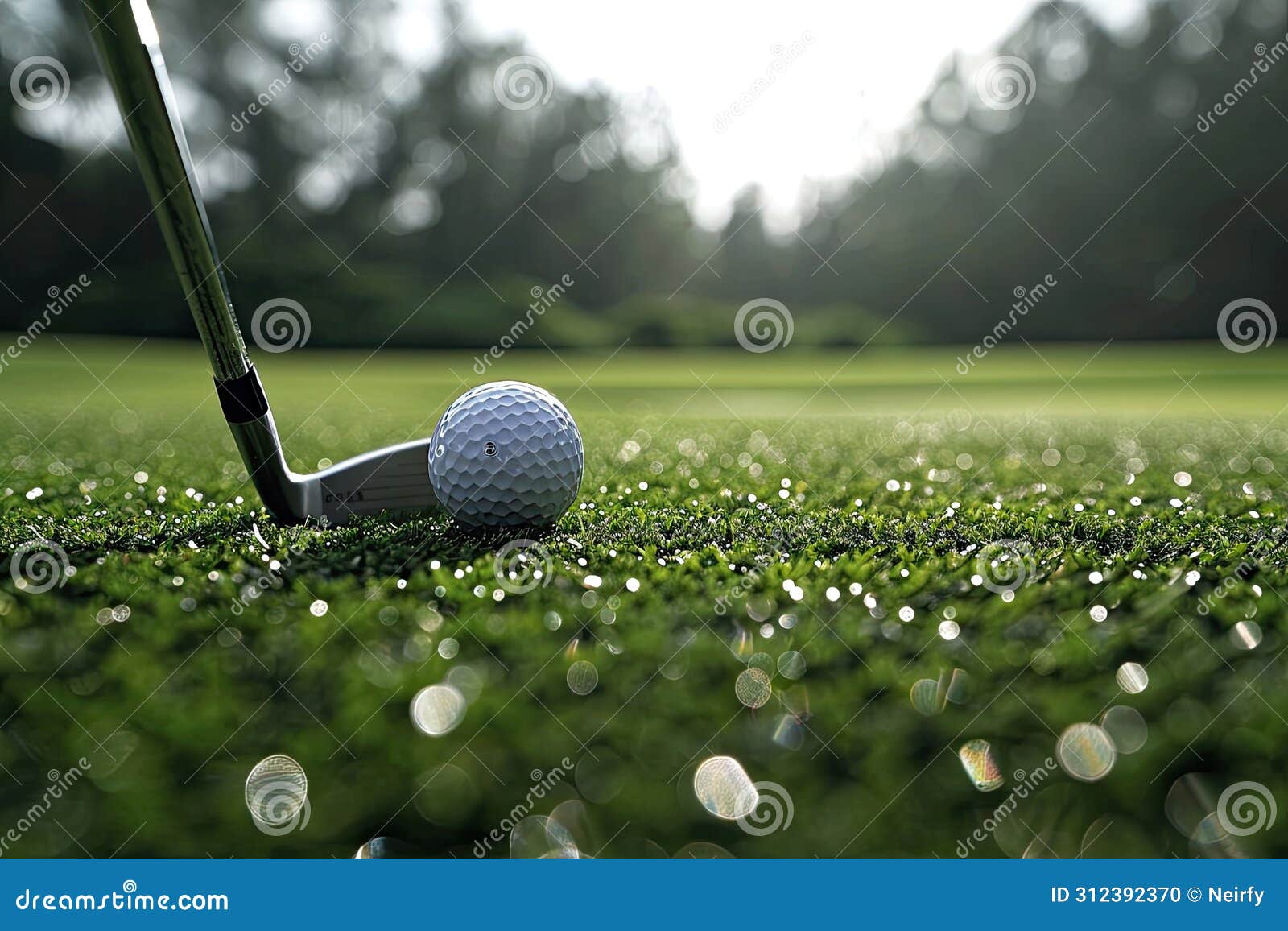 Golf Ball Teed Up and Ready for a Precise Swing with Iron Club Stock ...