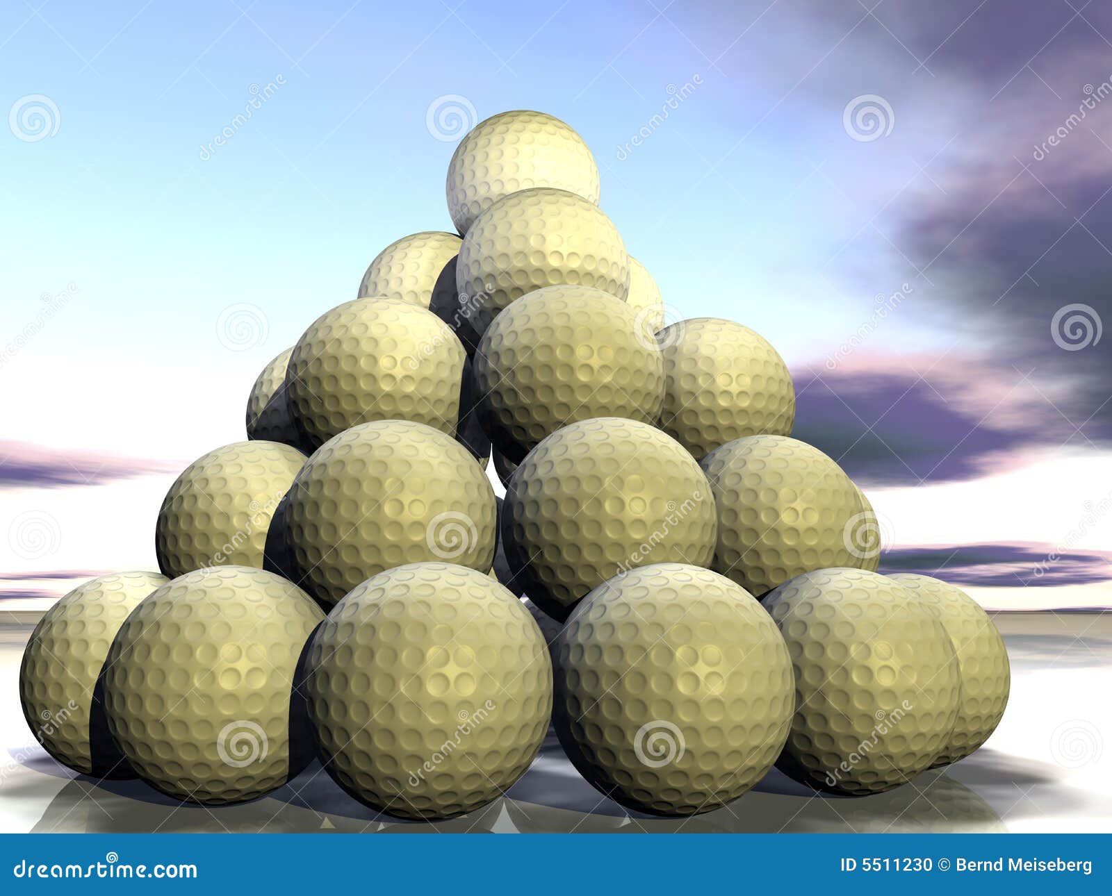 Golf balls as a pyramide stock illustration. Illustration of clouds ...
