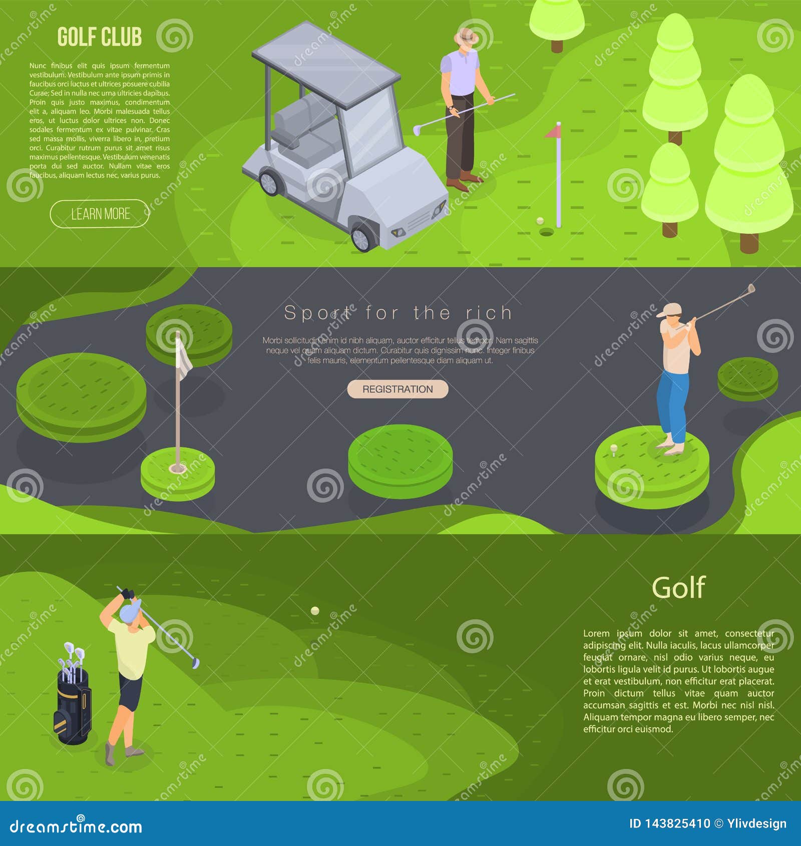 Golf Banner Set, Isometric Style Stock Vector - Illustration of flag ...