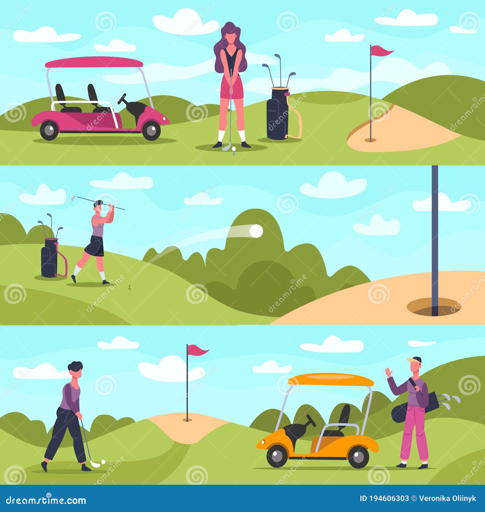 Golf Banners. Male And Female Golf Characters Playing Outdoor Sports ... Golf Banners. Male And Female Golf Characters Playing Outdoor Sports ...