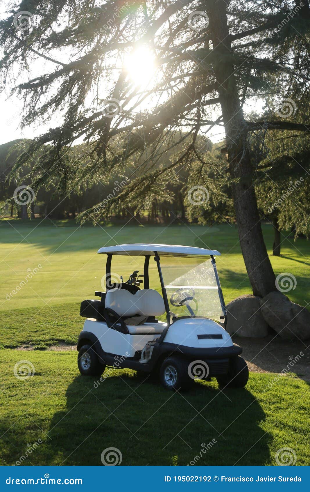 Golf Buggy Car in the Golf Course Stock Photo - Image of golf, light ...