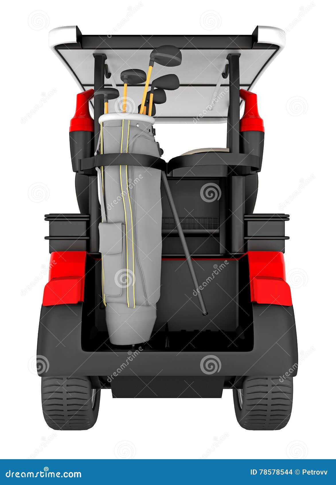 Golf Car Back View Isolated on White. 3D Rendering Stock Illustration ...
