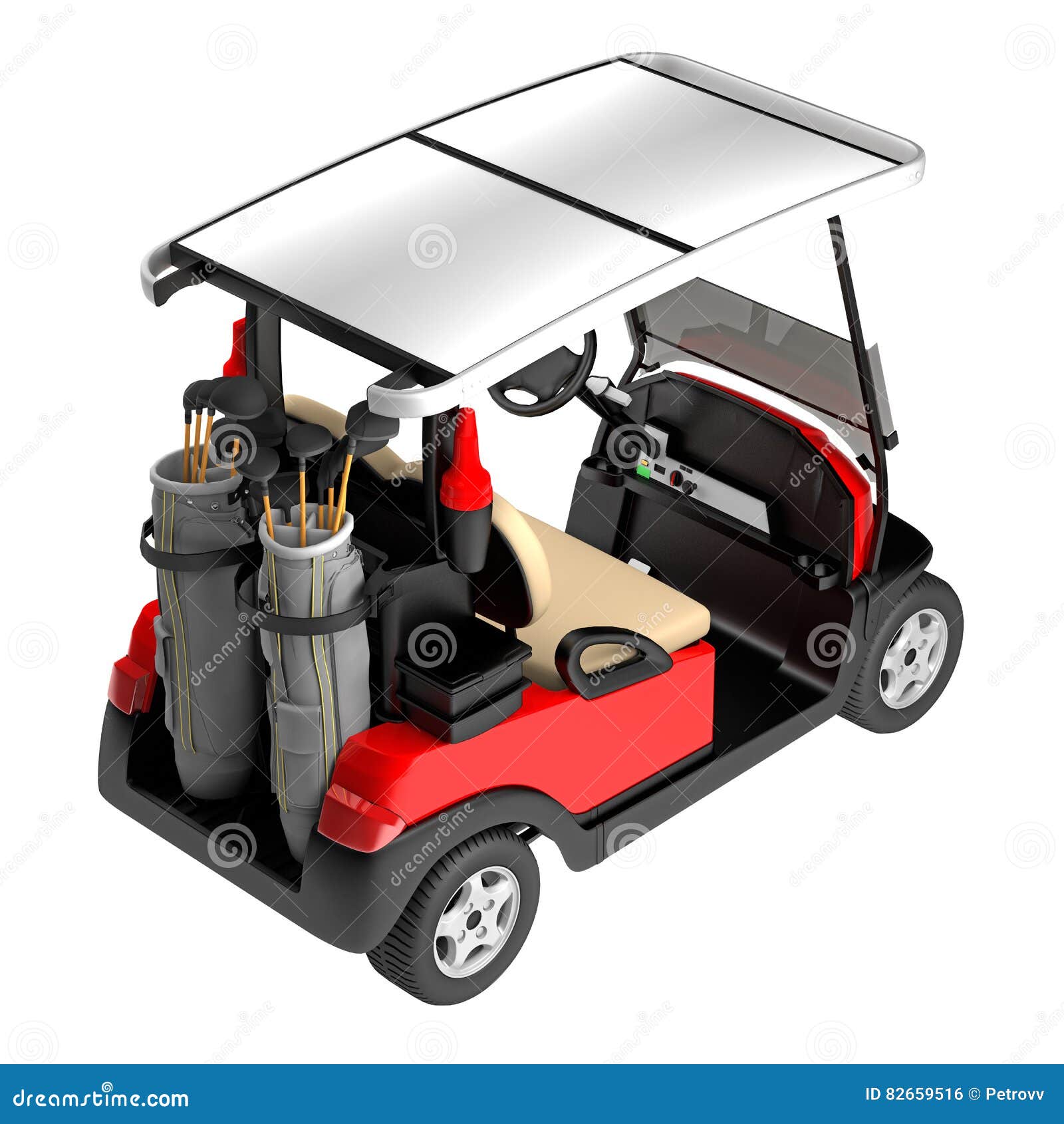 Golf Car Back View Isolated on White. 3D Rendering Stock Illustration ...