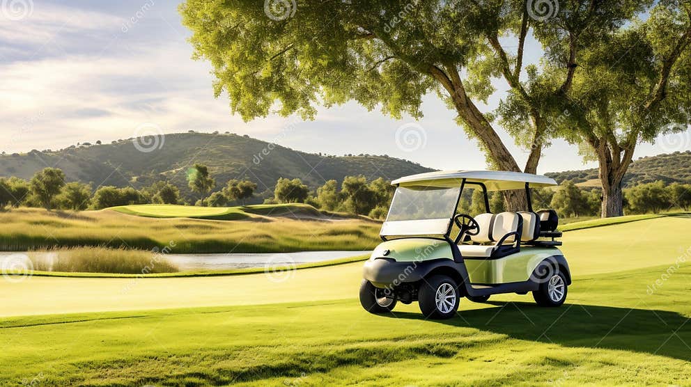A Golf Car on the Golf Course Stock Photo - Image of golf, sunset ...