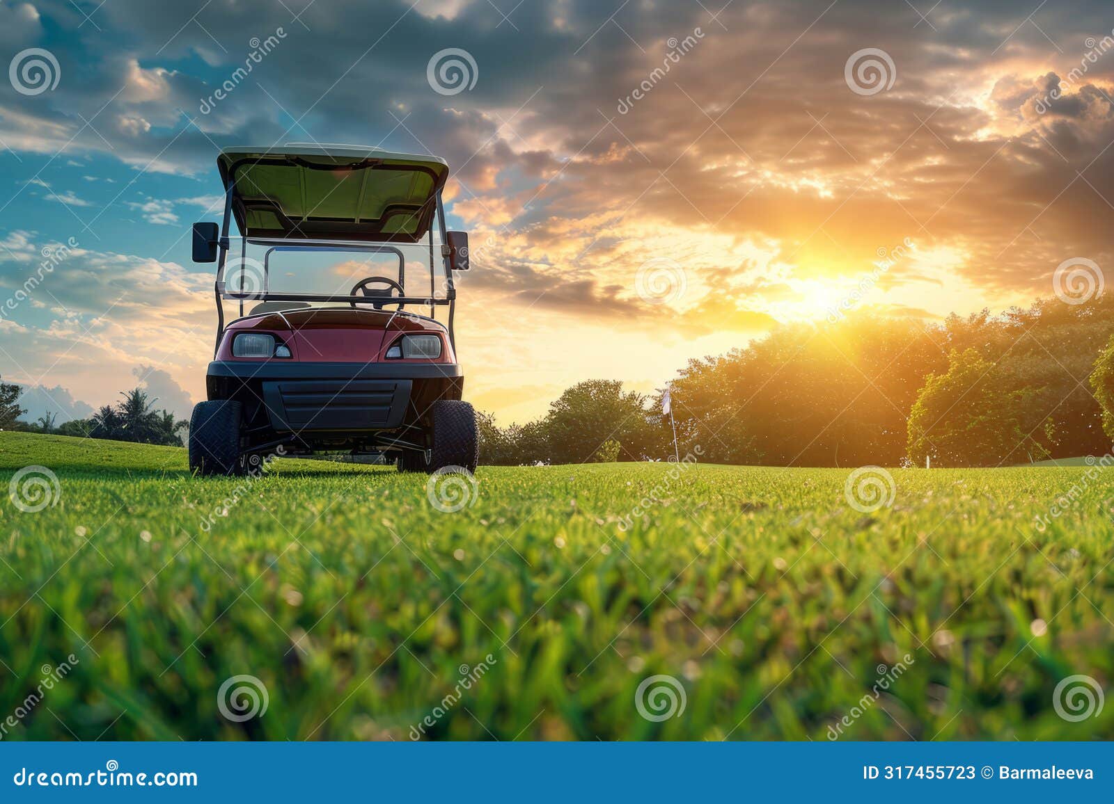 Golf Cart Car on Golf Course with Grass Field and Cloud Sky Stock Image ...