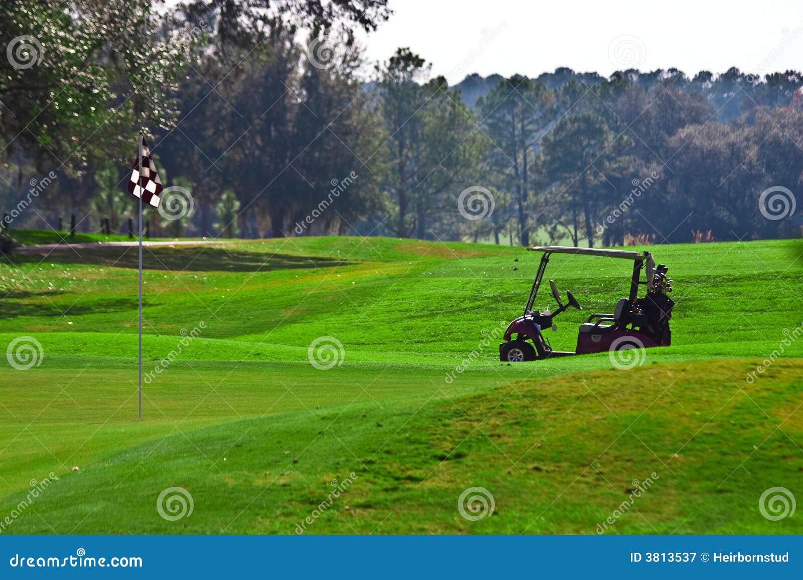 Golf cart on golf course stock image. Image of hilly, parked - 3813537