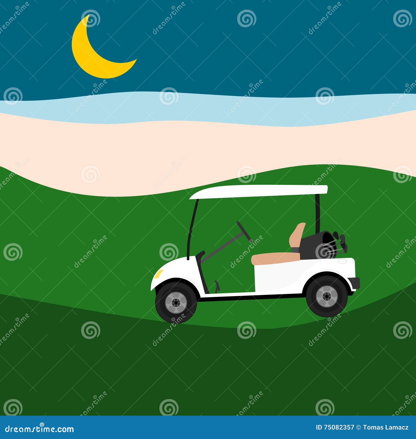 Golf cart at night stock vector. Illustration of game - 75082357
