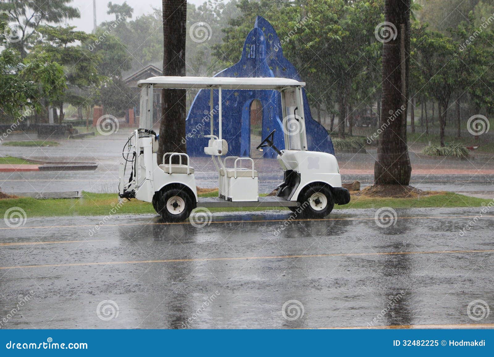 Golf cart with raining stock image. Image of sports, transportation ...
