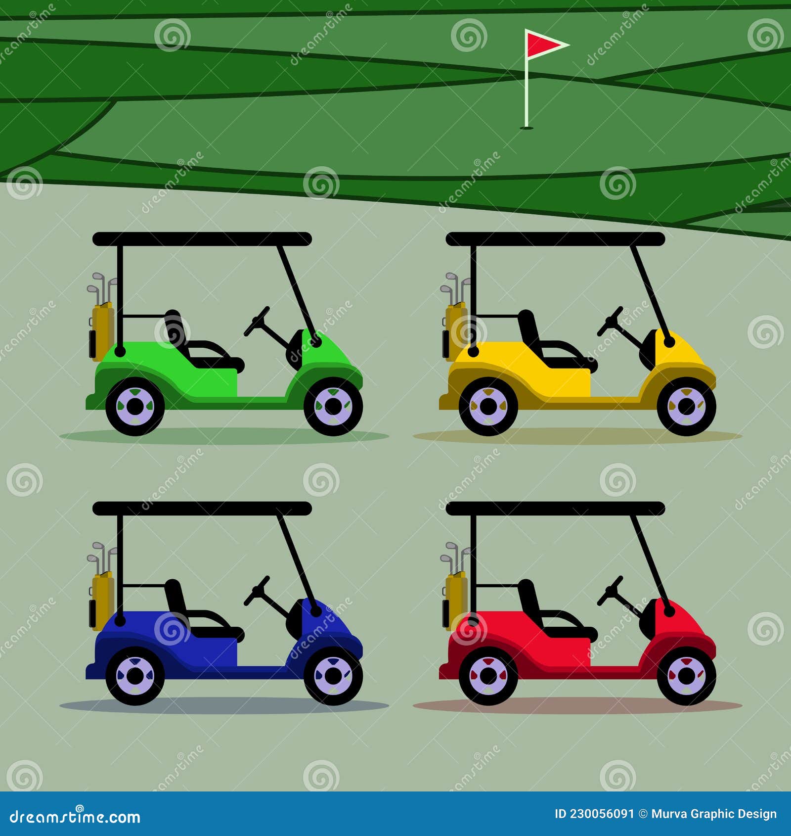 Golf Cart Vector Icon with Golf Course Background. Stock Vector ...