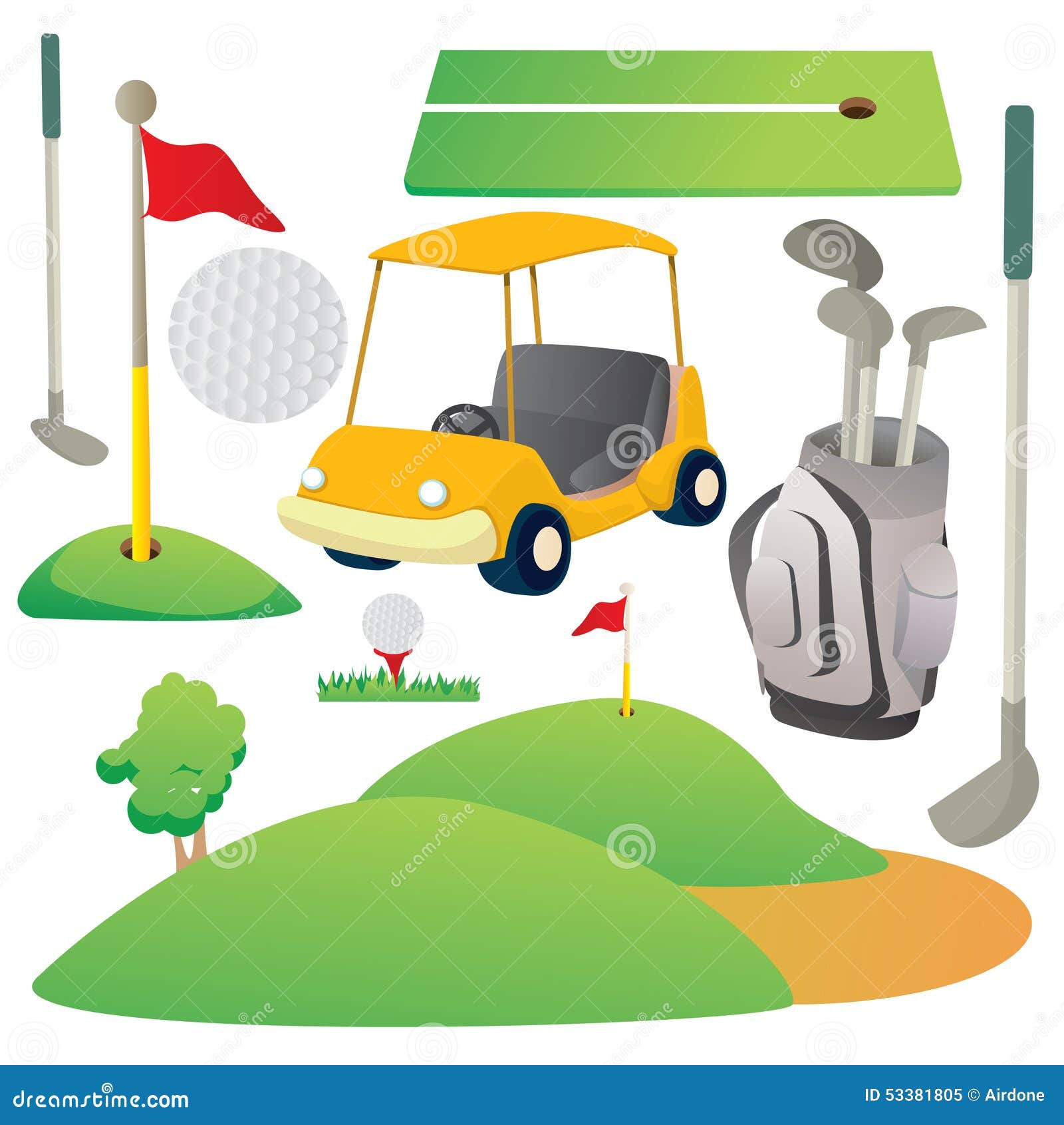 Golf Cartoon Elements stock vector. Illustration of grass - 53381805