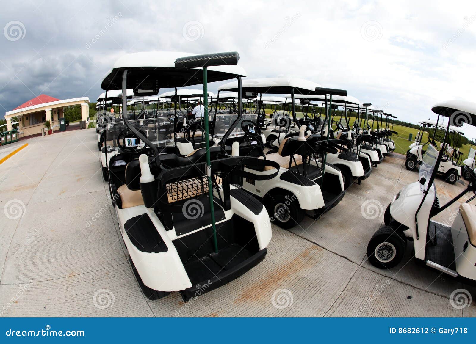 Golf Carts in a Cancun Resort Stock Photo - Image of fisheye, fountain ...