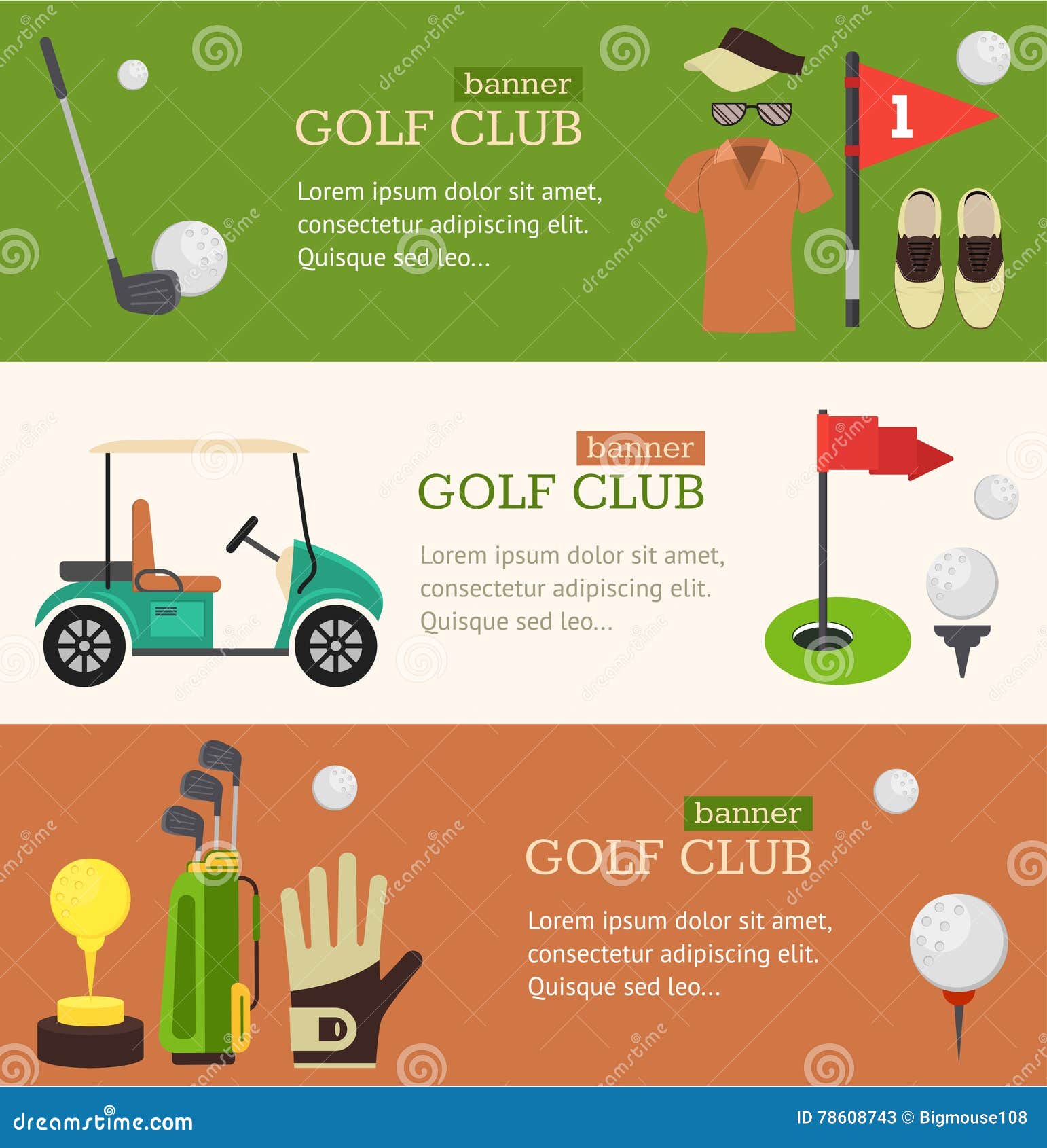 Golf Club Banner Flat Design Style. Vector Stock Vector - Illustration ...