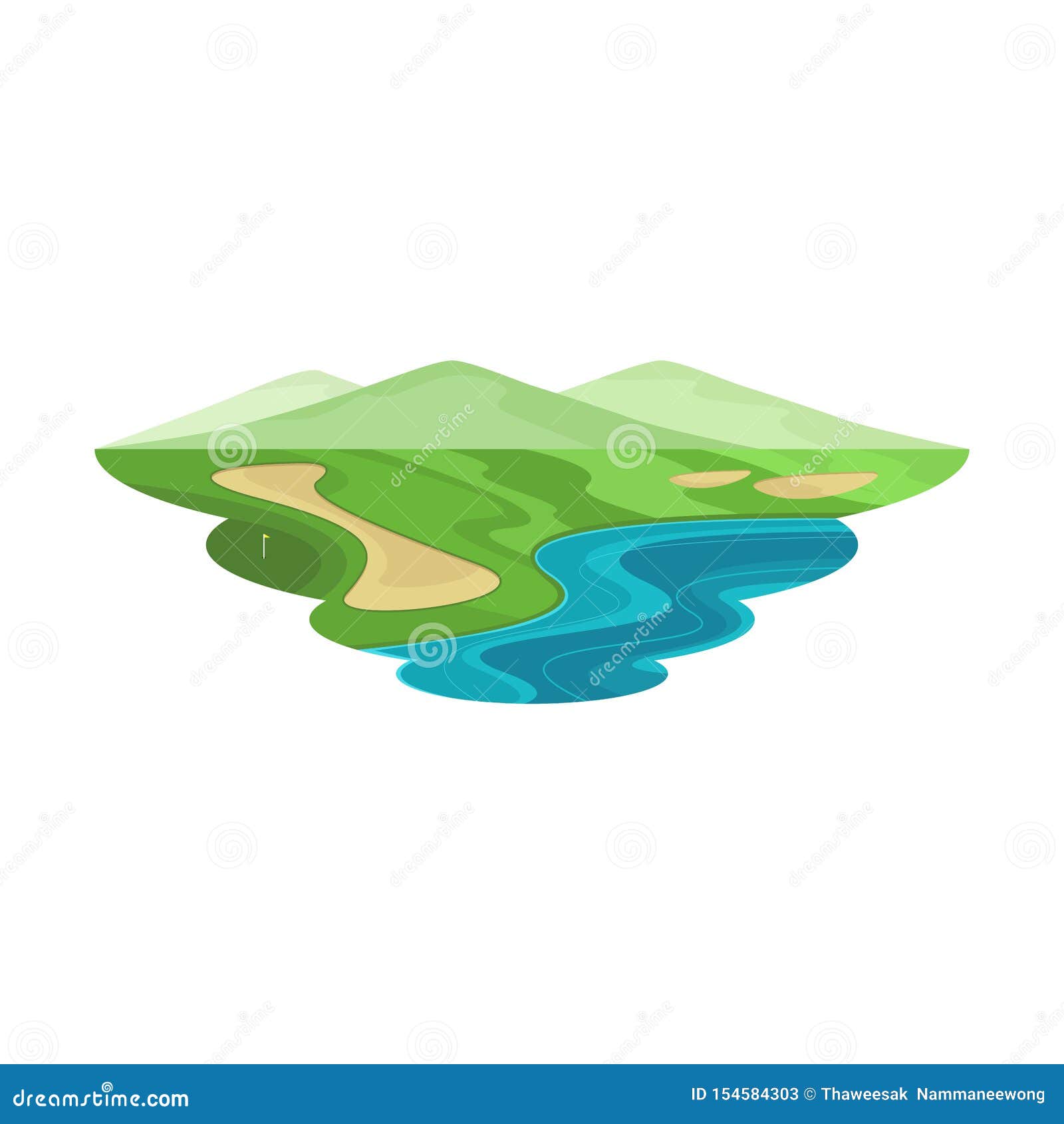 Golf Club Course Hill and Lake Landscape Stock Vector - Illustration of ...