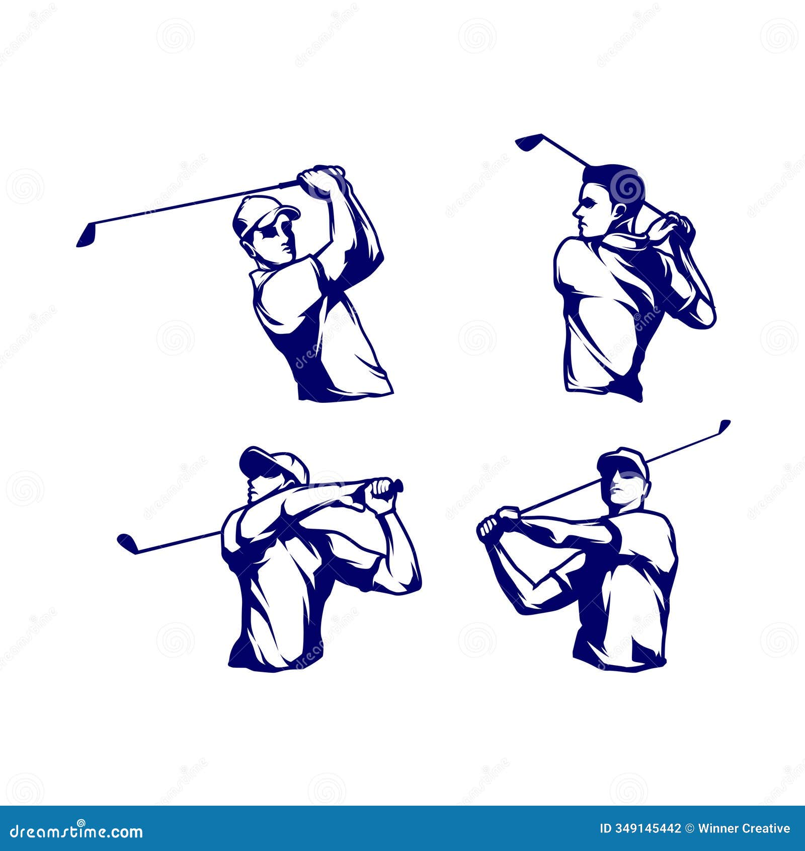 Set of Golfer Logo Design Illustration. Golf Sport Logo Design Vector ...