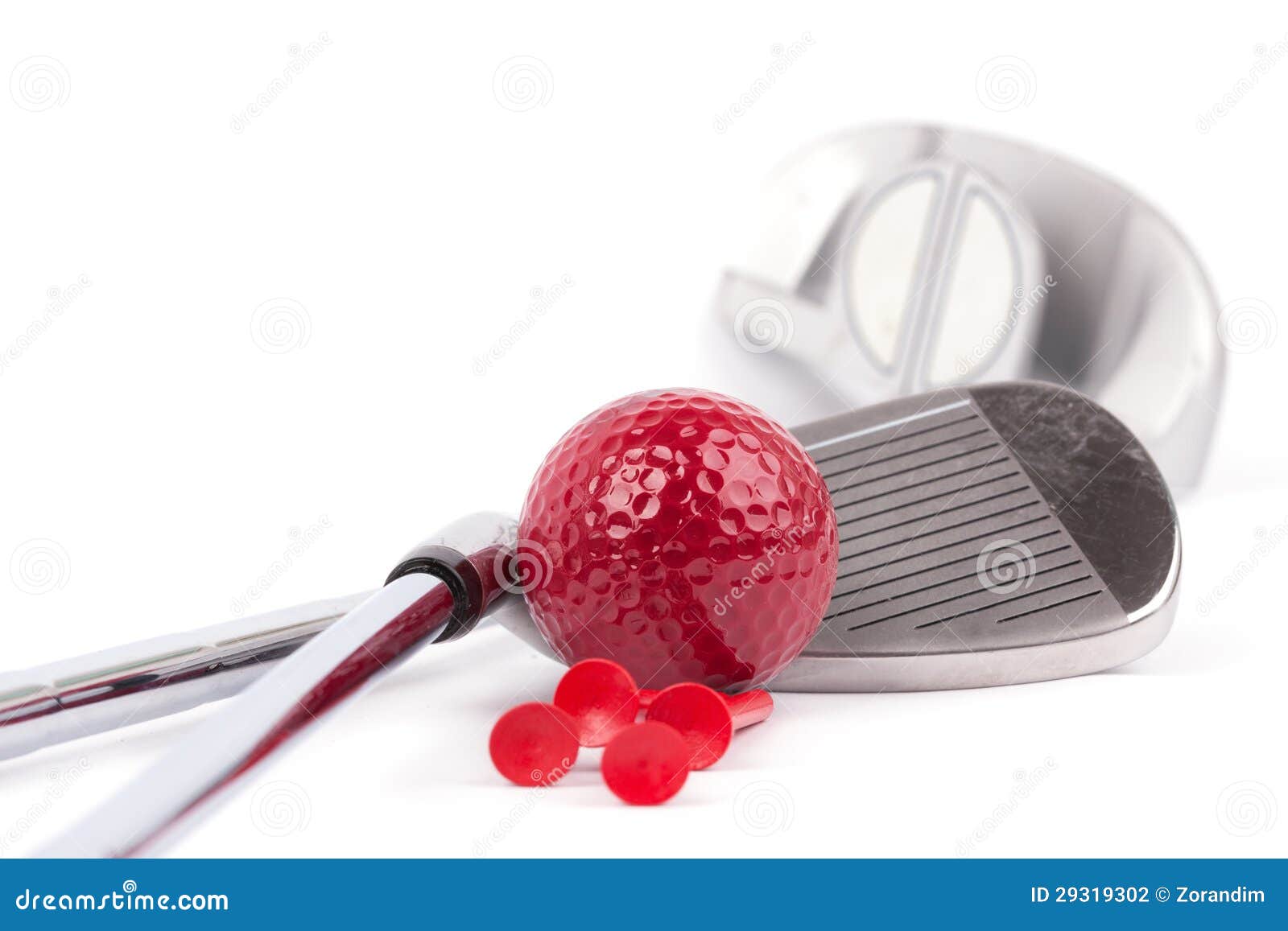 Golf Club with Red Ball and Tees on White Background Stock Photo ...