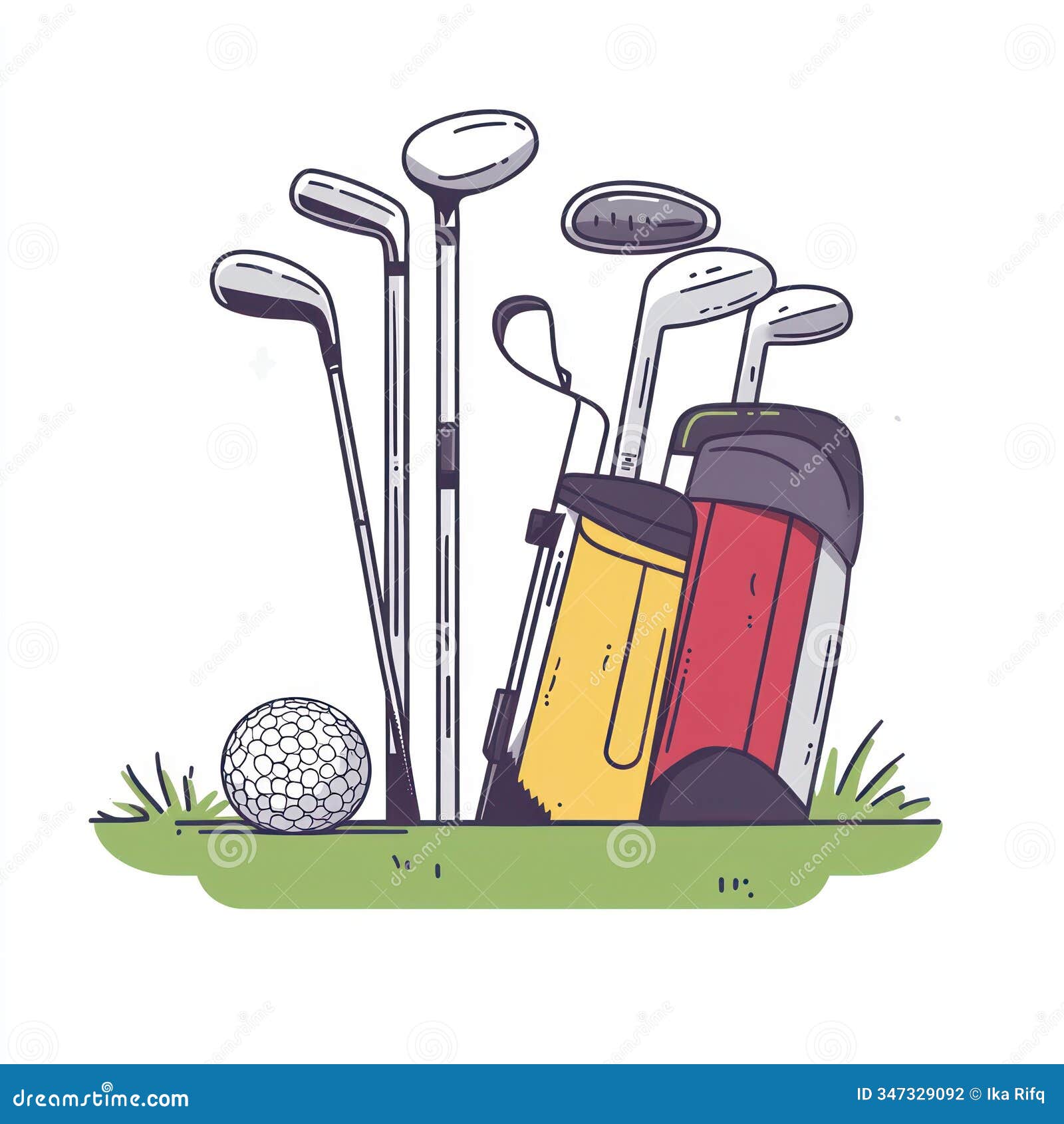 Golf Clubs and Ball Illustration, a Vibrant Line Art Design Stock ...