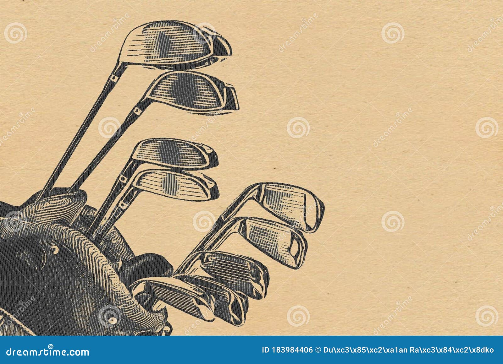 Golf Clubs with Ball on Vintage Background Stock Illustration ...
