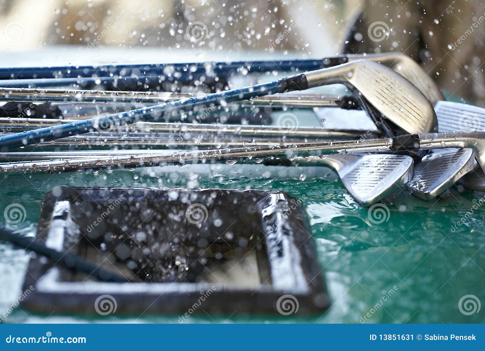 Golf Clubs at the Cleaning Station Stock Image - Image of green ...