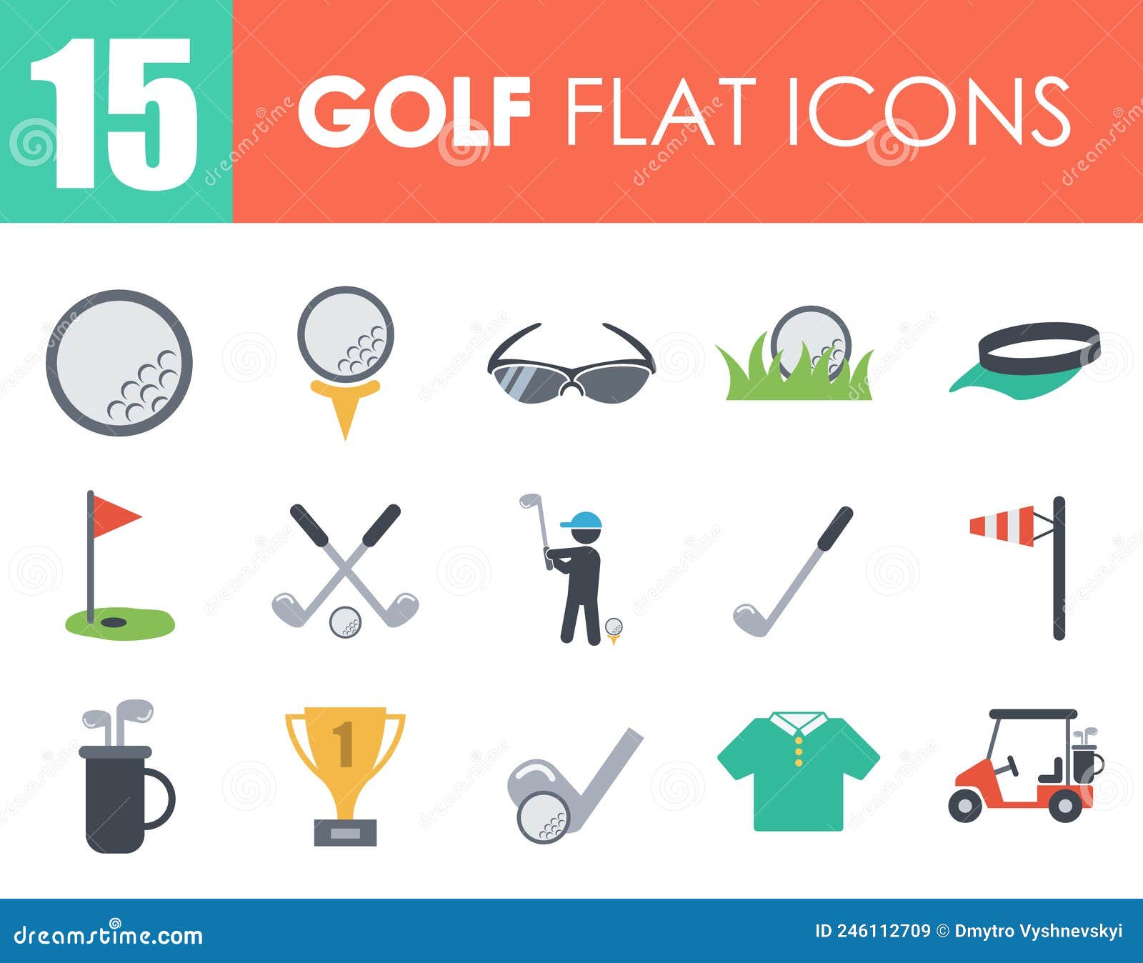 Golf Set. Color Image Of Cartoon Putter With Ball And Playground On ...