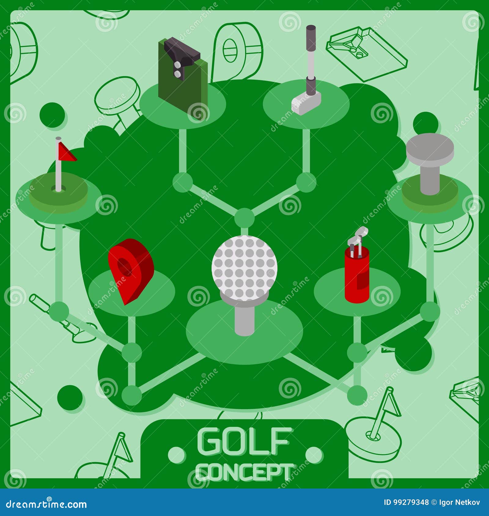 Golf Color Isometric Concept Icons Stock Vector Illustration Of