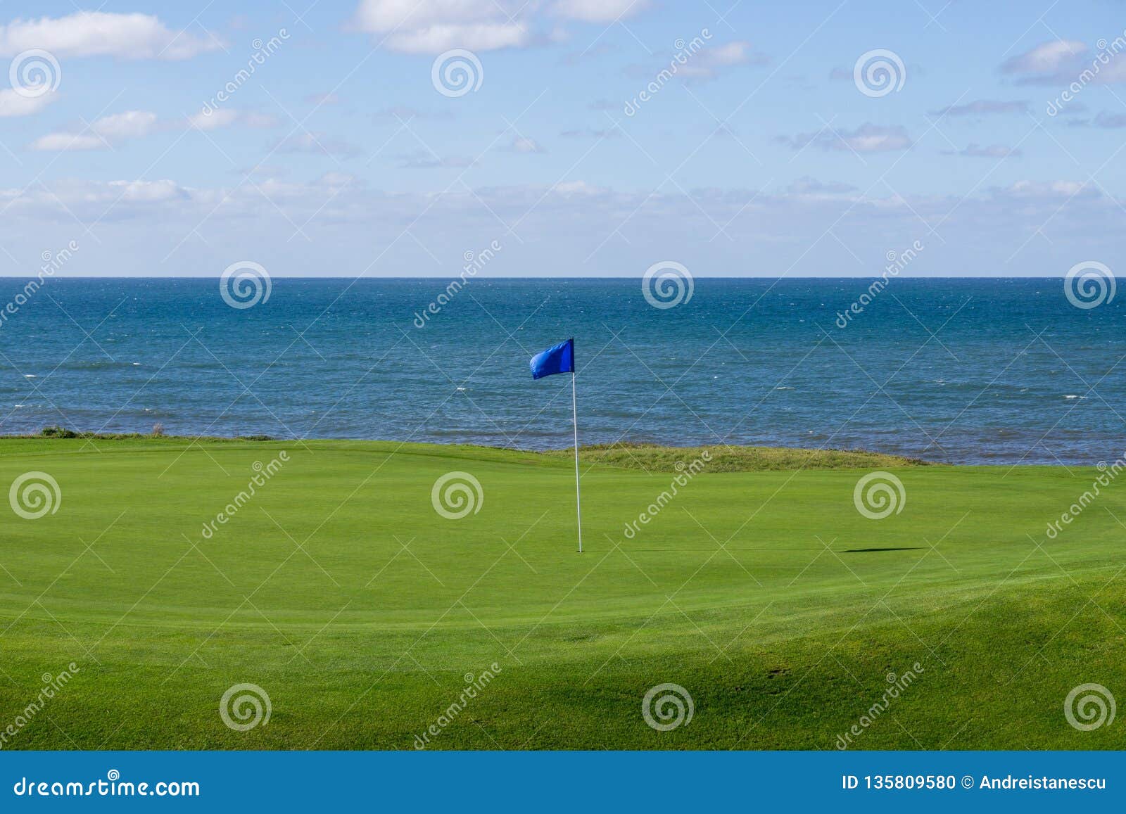 Golf course blue flag stock photo. Image of activity - 135809580