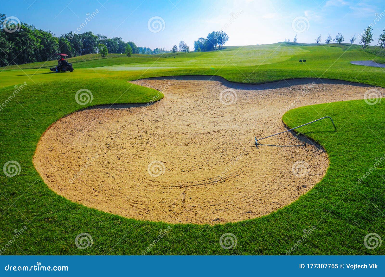 Nice Golf Course with Bunker and Nice Green Stock Image - Image of ...
