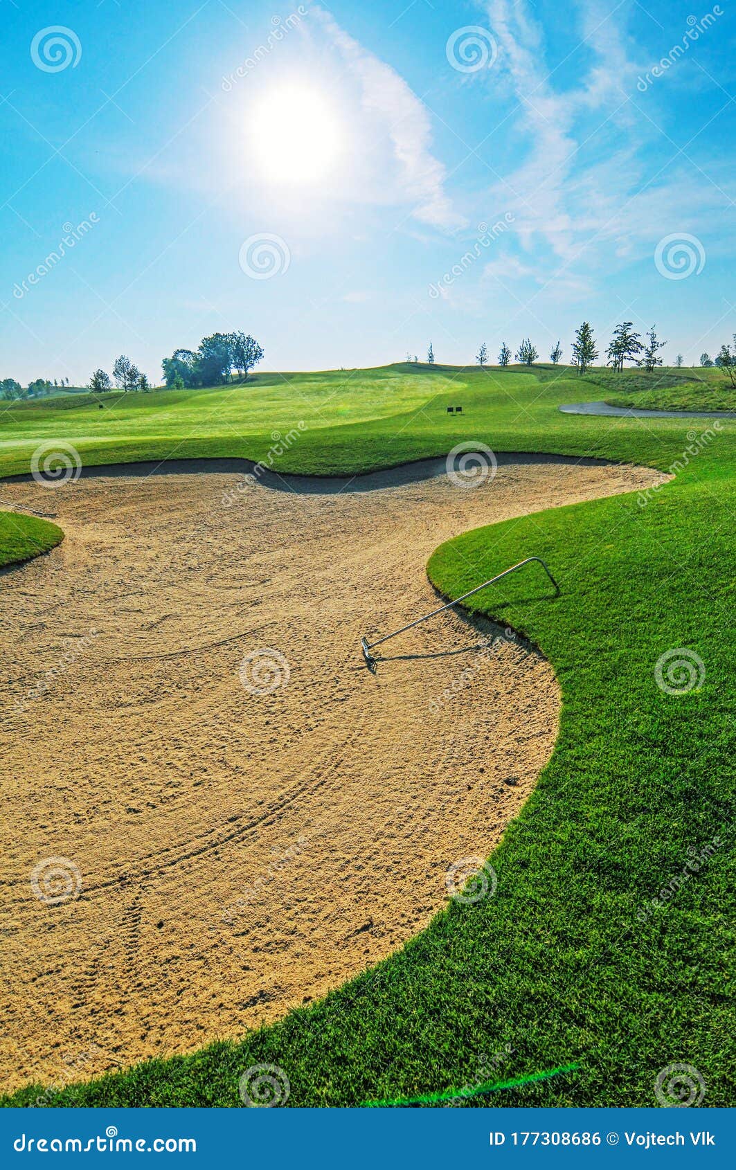 Nice Golf Course with Bunker and Nice Green Stock Photo - Image of ...
