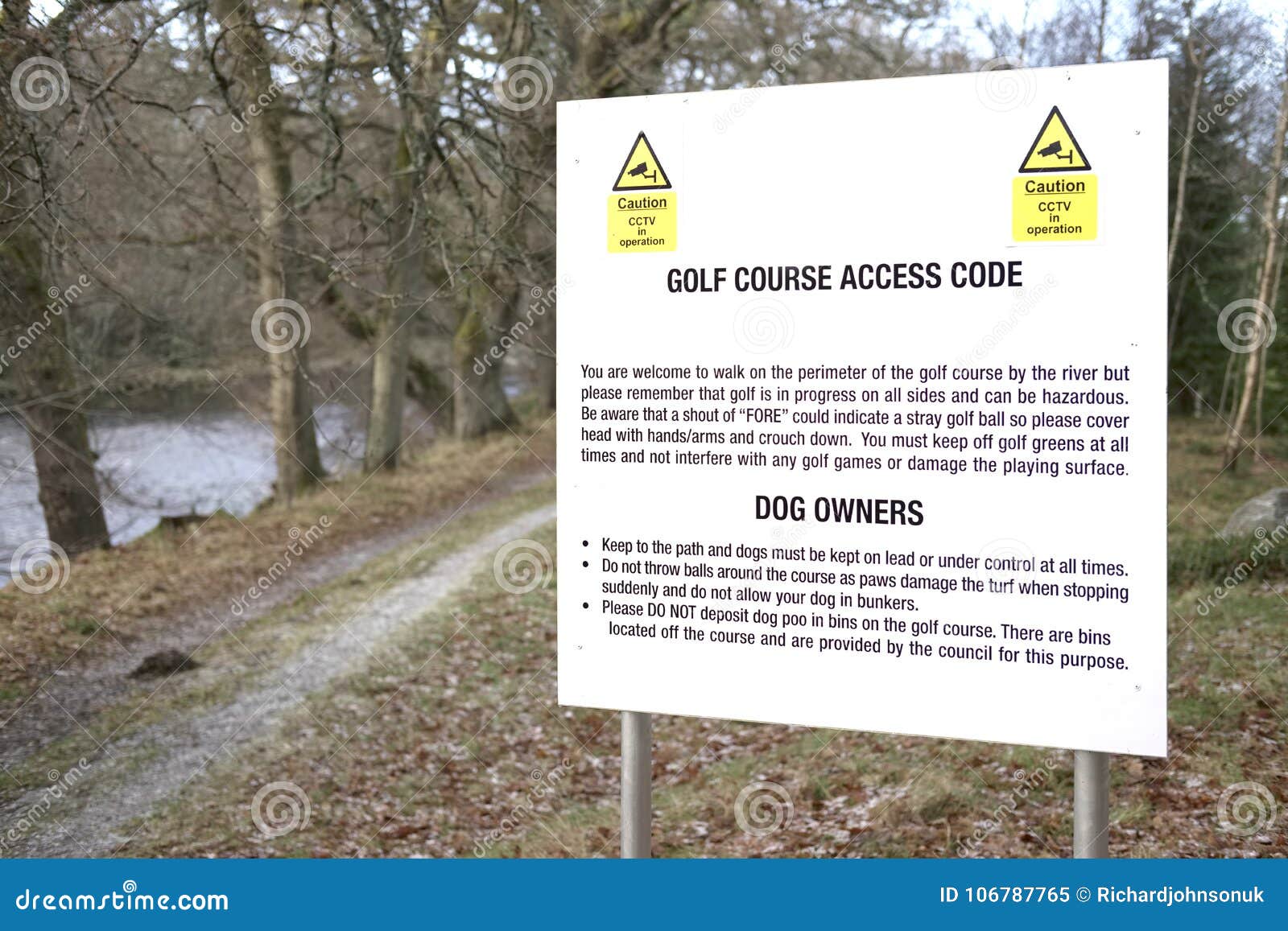 Golf Course Club Rules Sign Access Code Danger of Stray Balls Stock ...