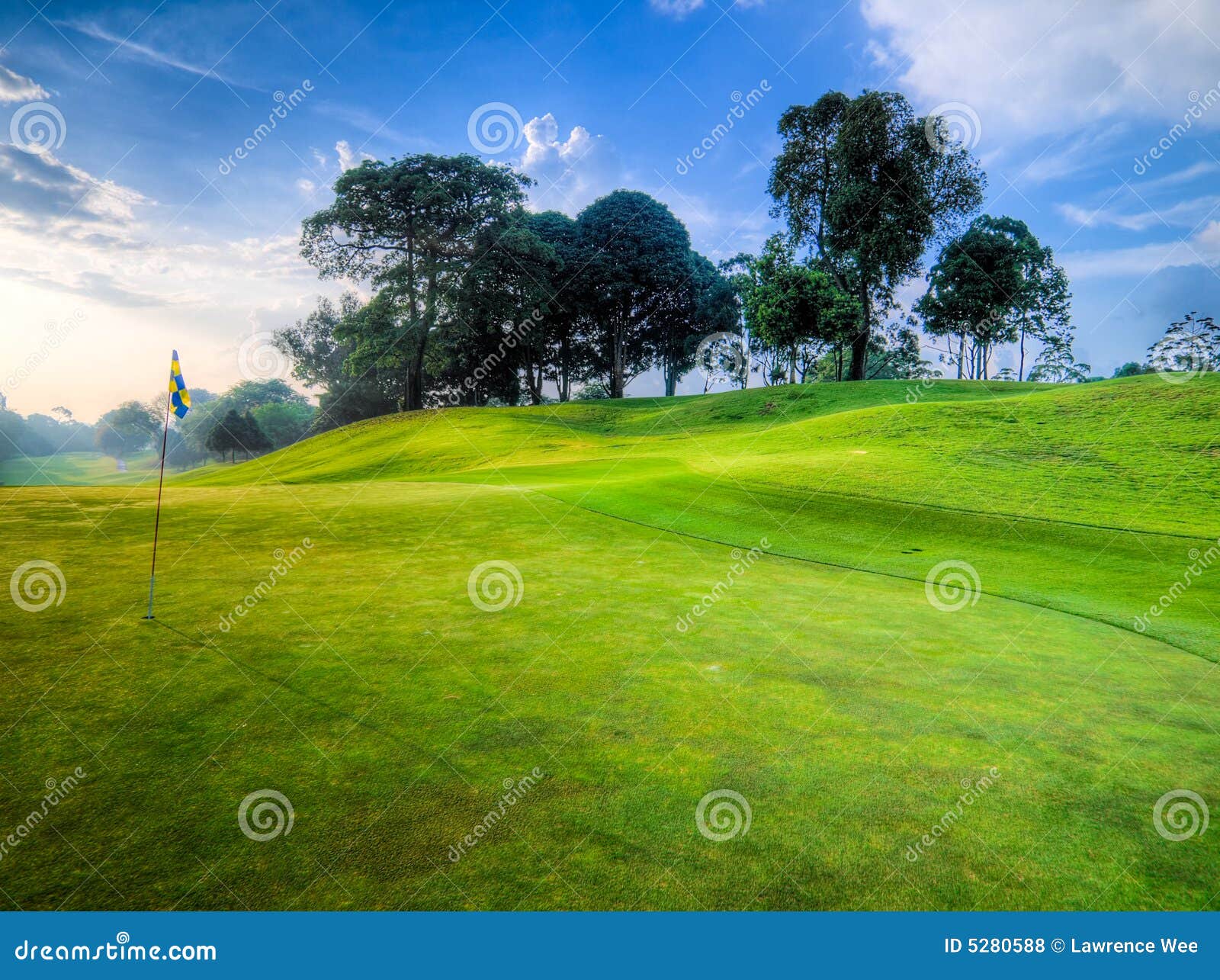 Golf Course Early in the Morning Stock Photo - Image of open, backlight ...