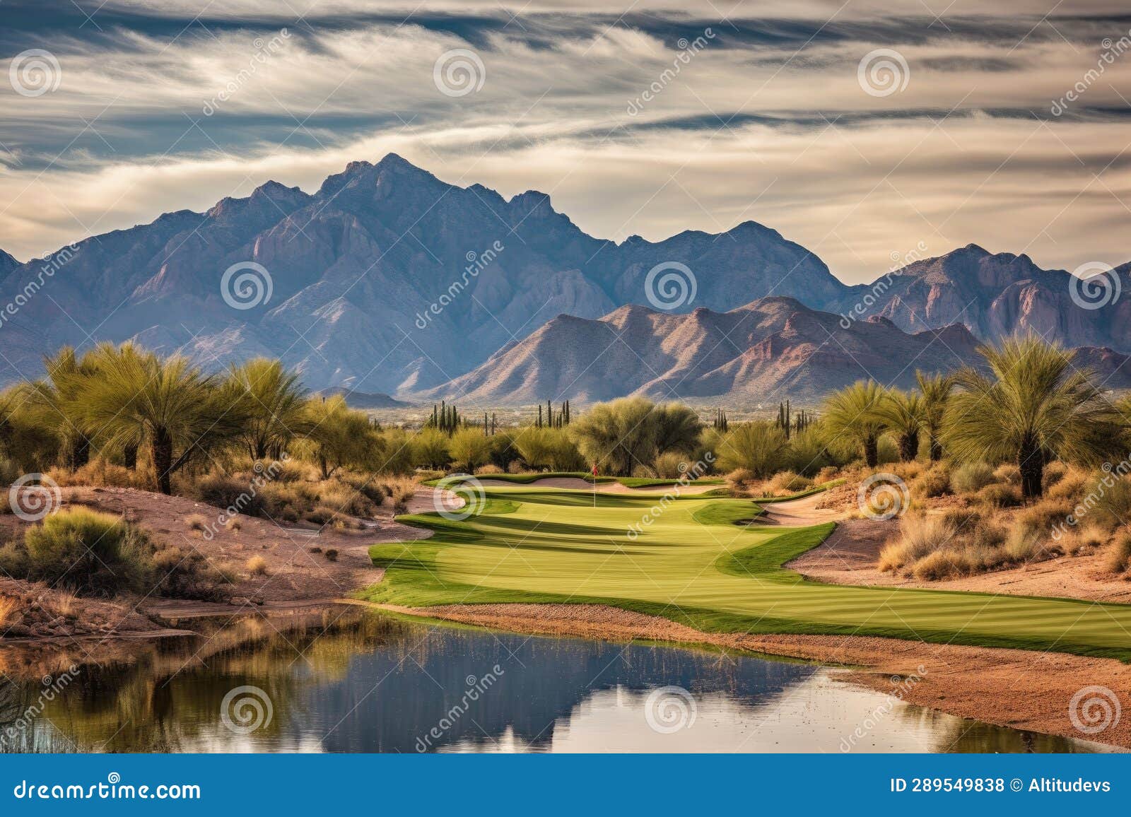 Golf Course Fairway with a Scenic Mountain Backdrop Stock Illustration ...