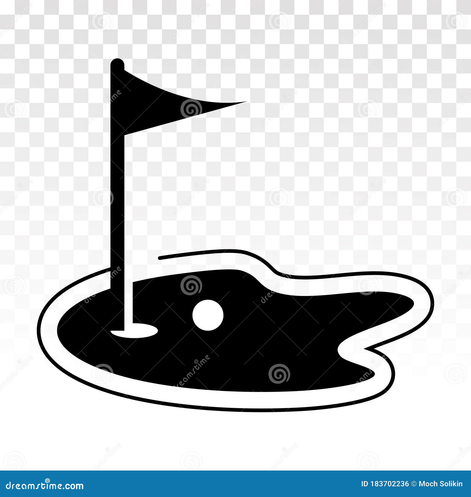 Golf Course With Flag Or Flagstick And Golf Ball Flat Icons On A