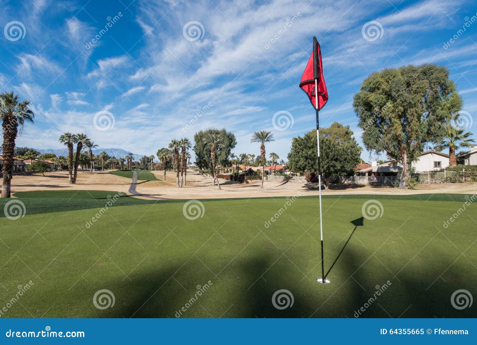 Golf Course Green with Flag in Hole Stock Image - Image of sports, edge ...
