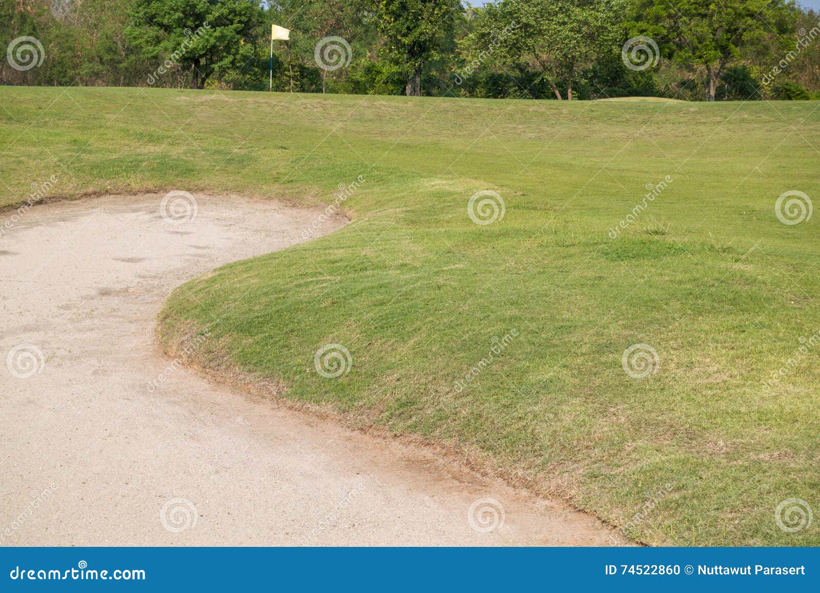 Golf Course - Green Golf Field and Sand Pit. Stock Photo - Image of ...