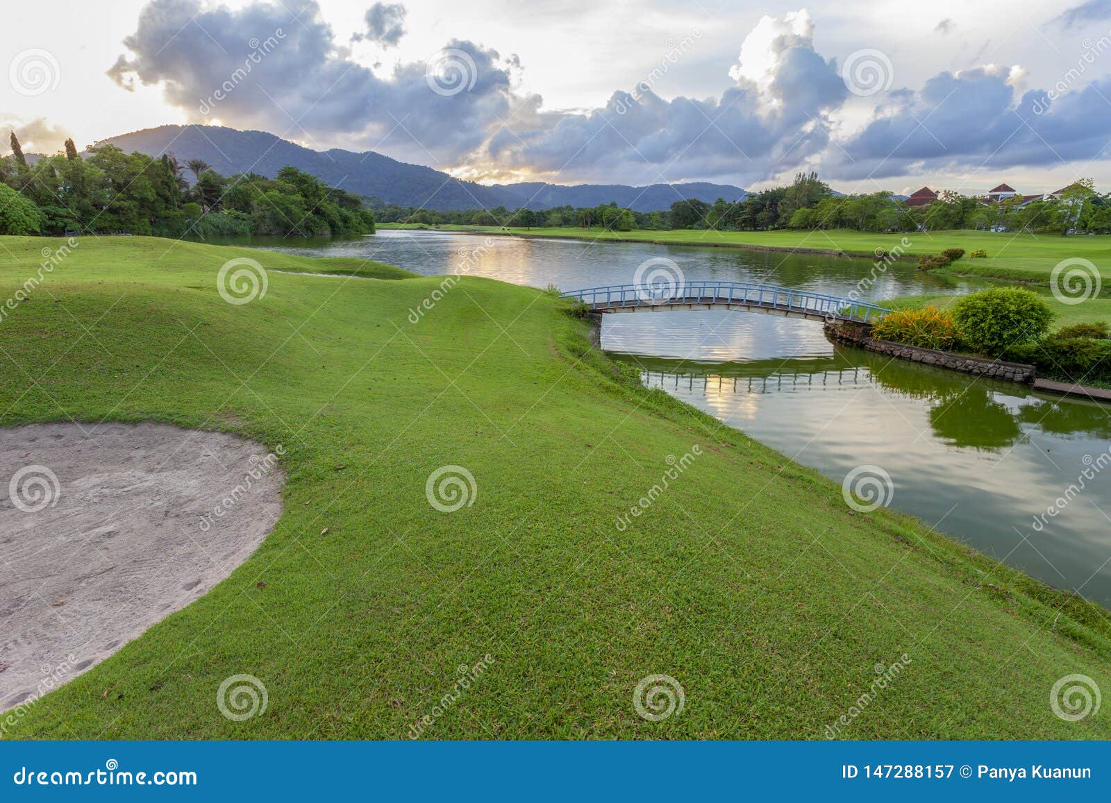 Golf Course Green Grass Field and Lagoon Stock Image - Image of outdoor ...