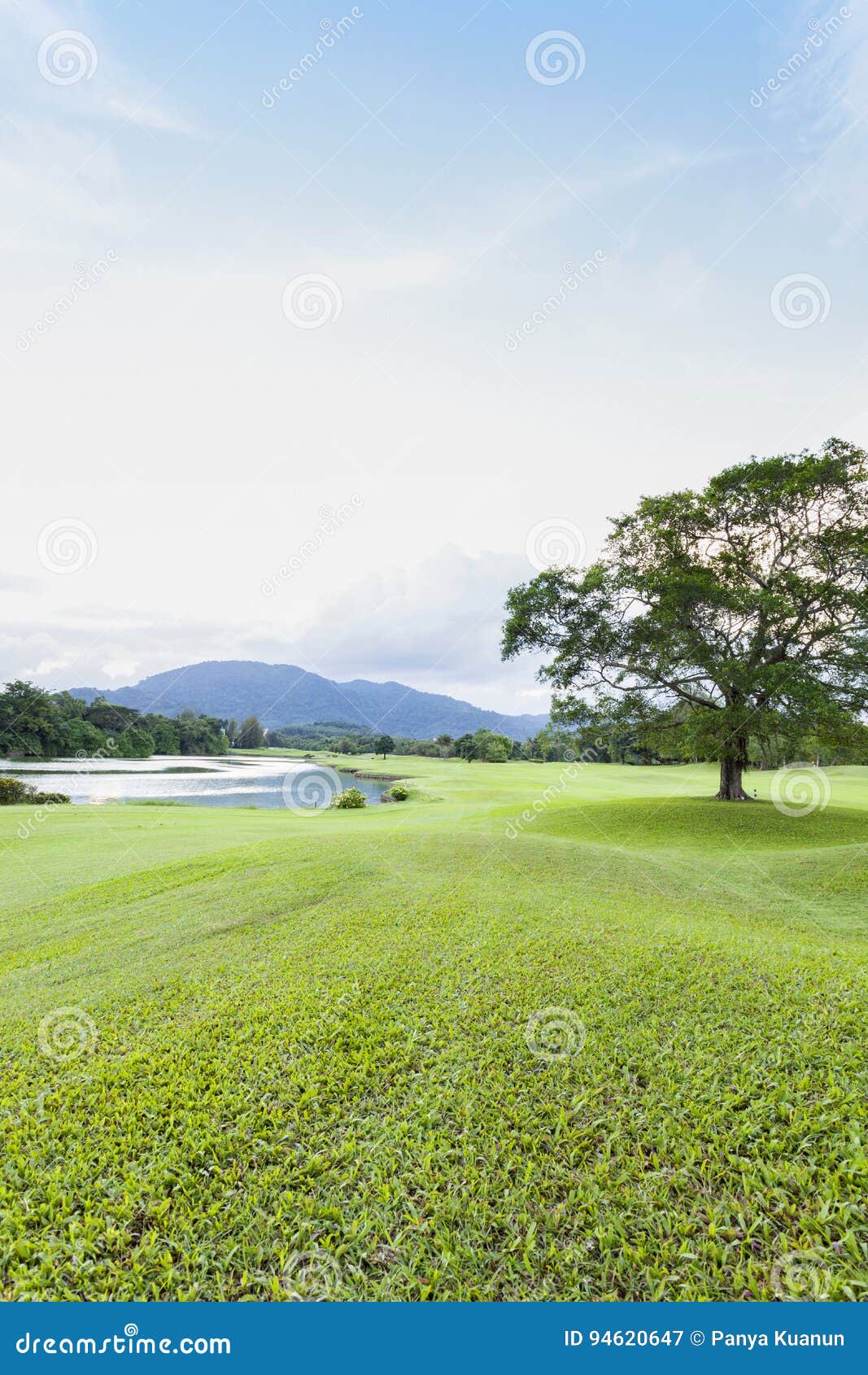 Golf Course Green Grass Field and Lagoon. Stock Image - Image of ...