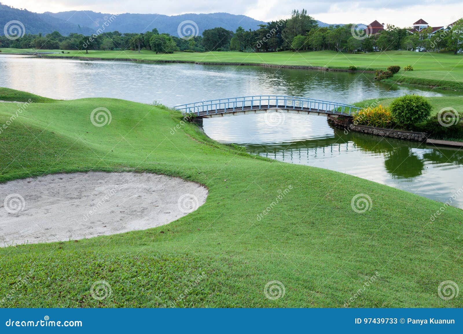Golf Course Green Grass Field and Lagoon. Stock Image - Image of ...