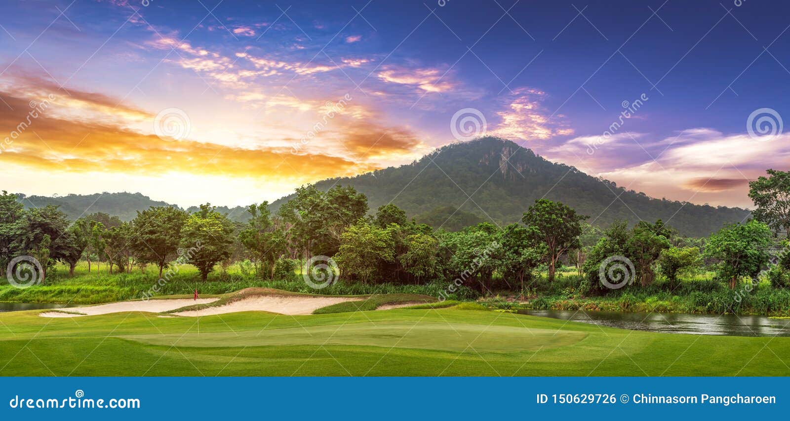 Golf course stock photo. Image of leaf, mountain, cloud - 150629726