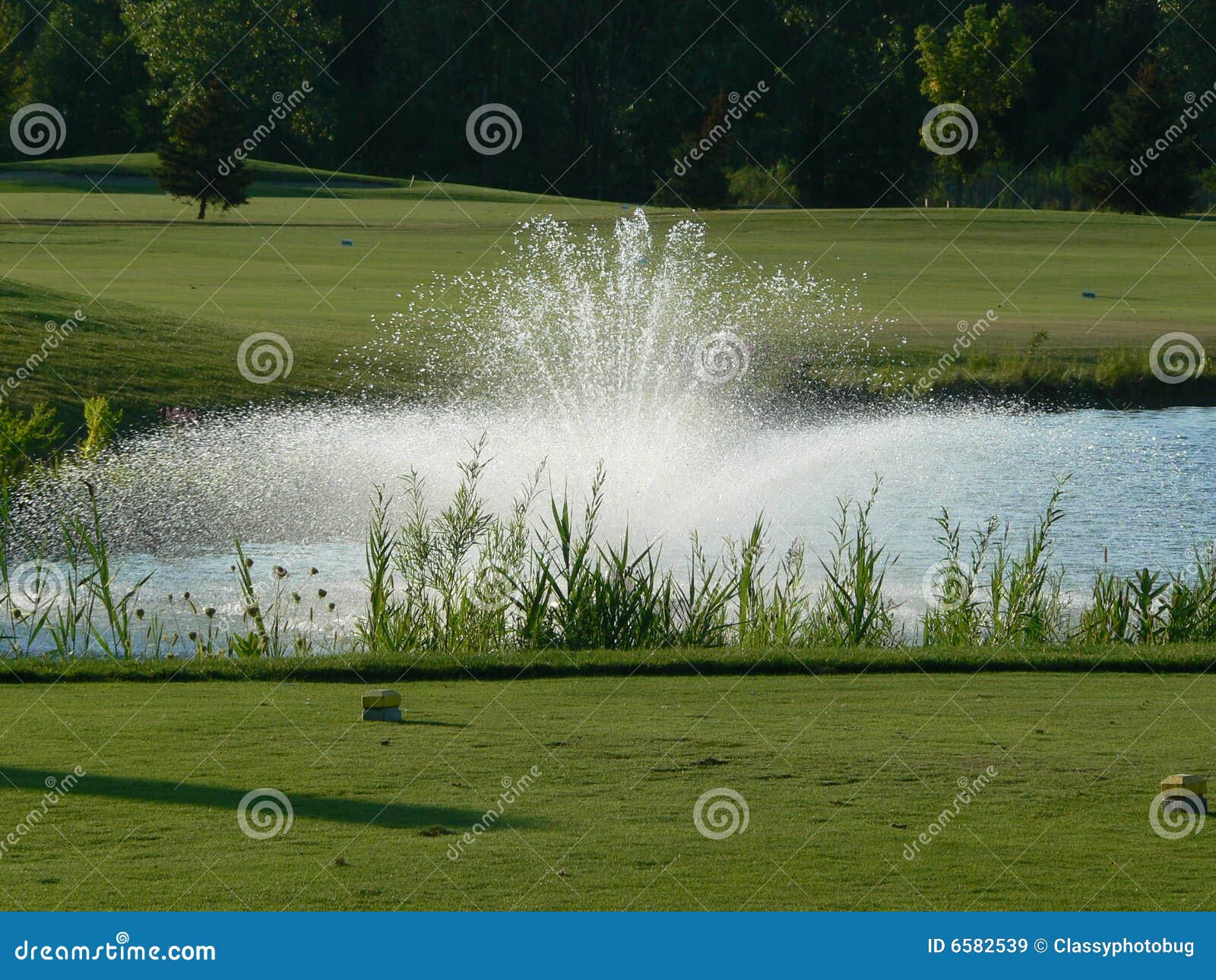 Golf Course Hole with Fountain Stock Image - Image of golfing, ball ...