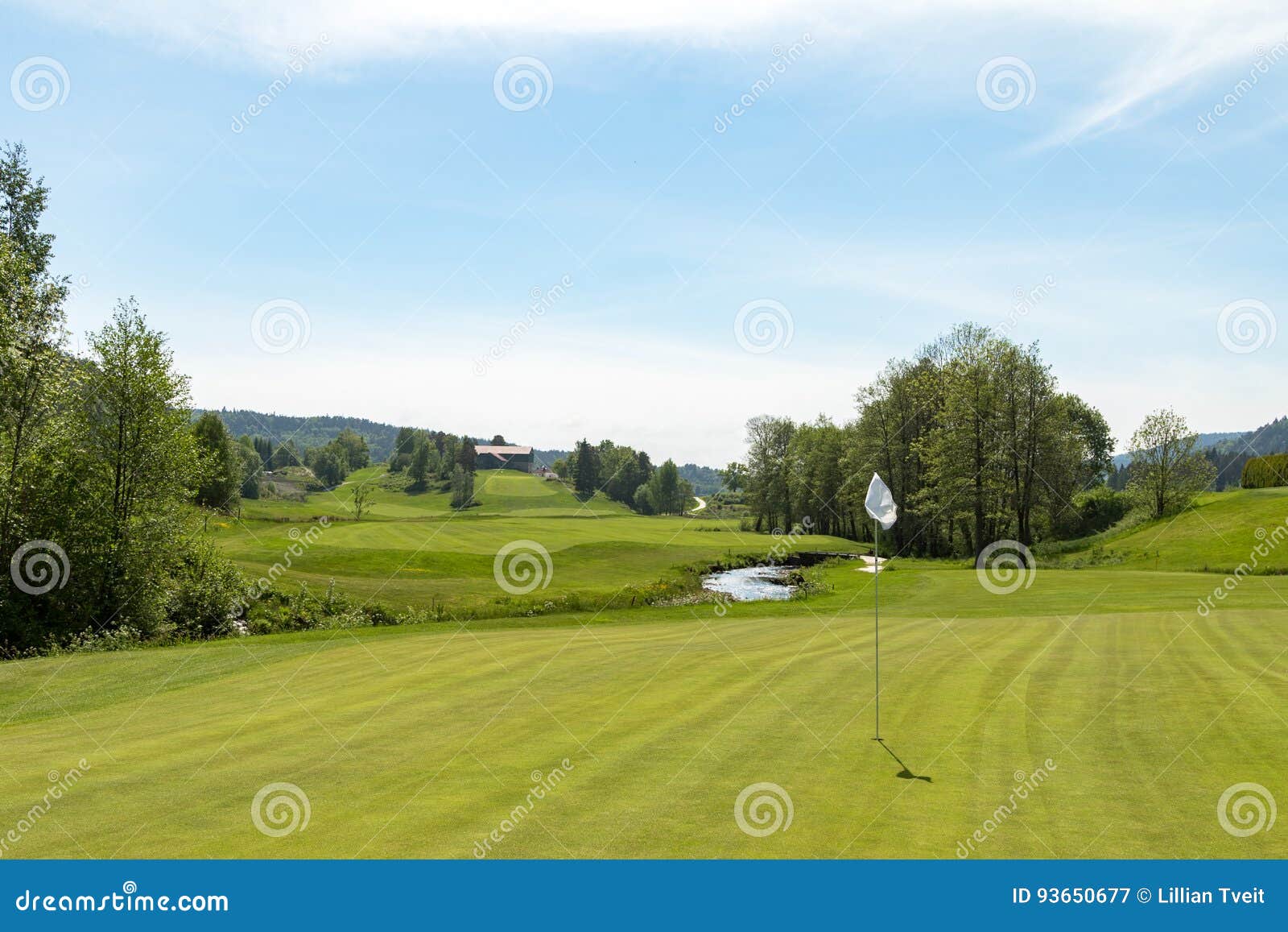 Golf Course. Hole with a White Flag on a Sunny Day Stock Image - Image ...