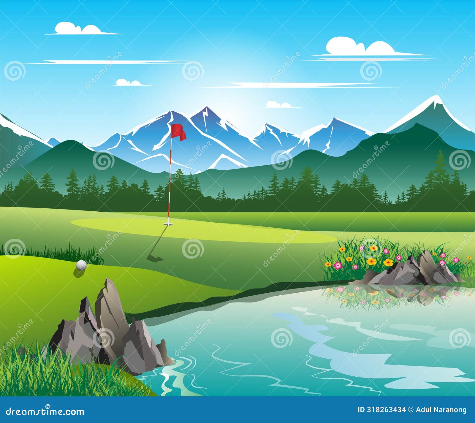 Golf course landscape stock vector. Illustration of fairway - 318263434