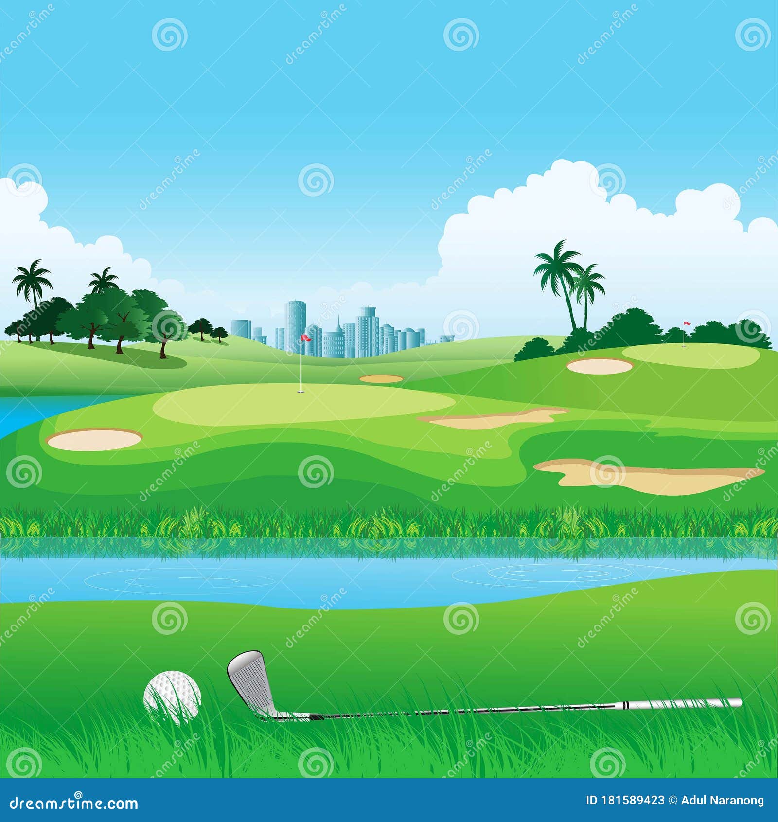 Golf Course on the Landscape Stock Vector - Illustration of golf, green ...