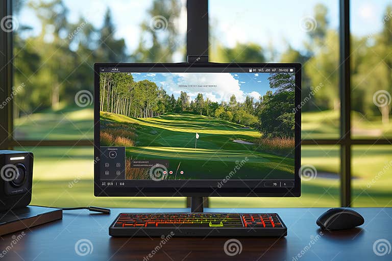 Golf Course on the Laptop Screen of a Personal Computer. Golf Simulator ...