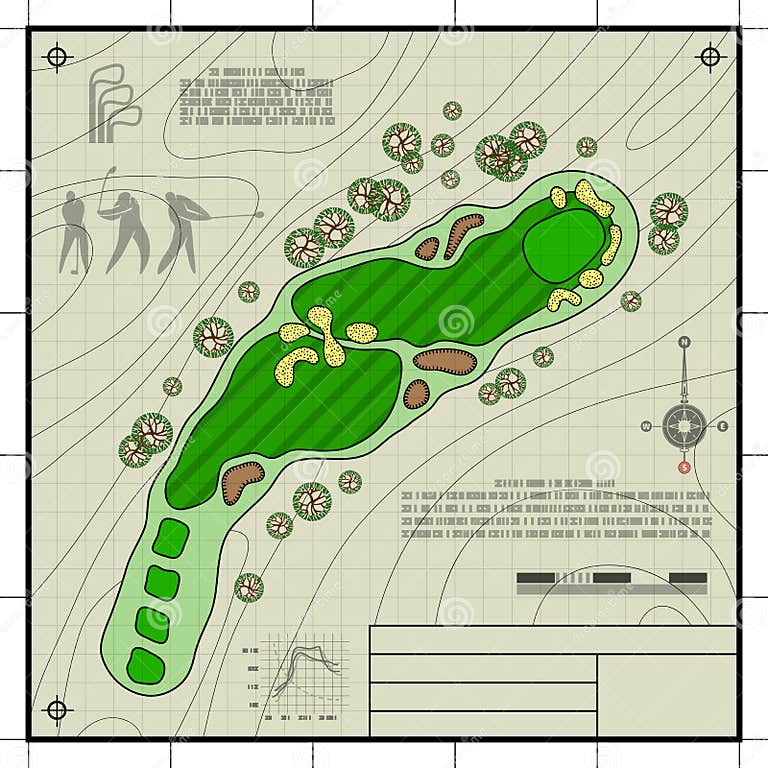 Golf Course Layout Blueprint Drawing Stock Vector - Illustration of ...