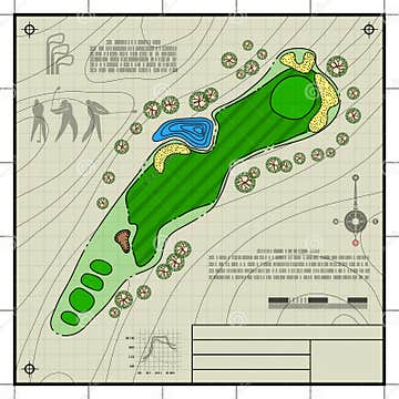 Golf Course Layout Blueprint Drawing Stock Vector - Illustration of ...